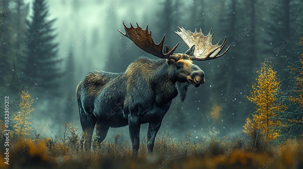Majestic Moose in Misty Forest: Perfect for nature, wildlife, and ...