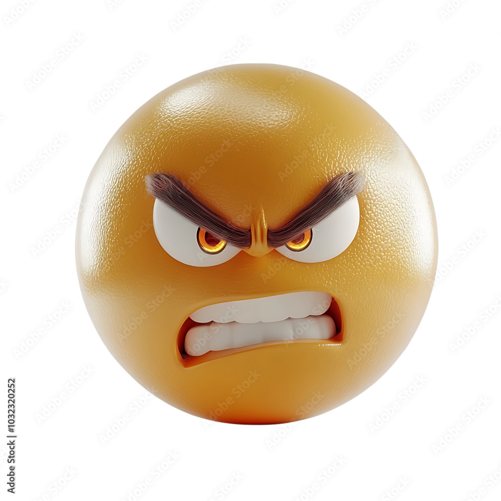 Fotografia do Stock: Angry emoji face,3d render,3D yellow angry emoji face,Angry smiley emoji ...