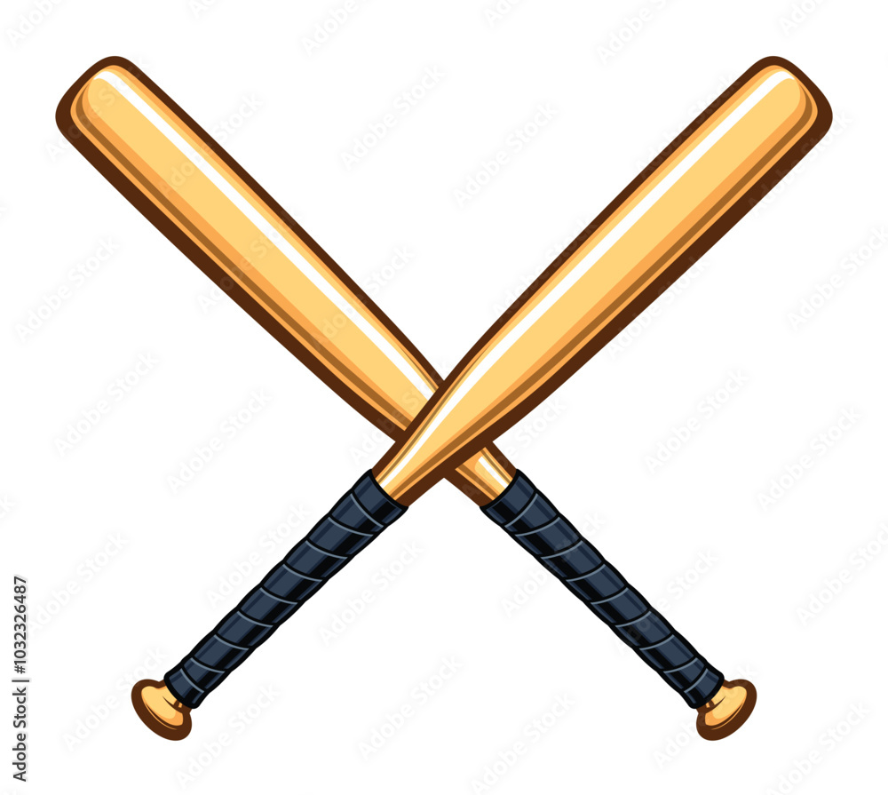 classic crossed wood twin baseball softball bats with grips vector ...