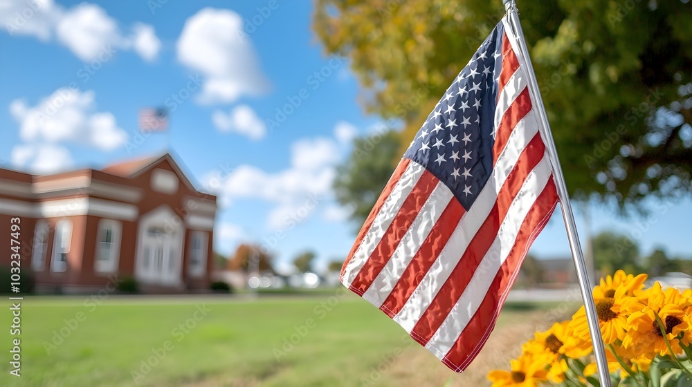 National flag at half mast flying outside a military base in honor of ...