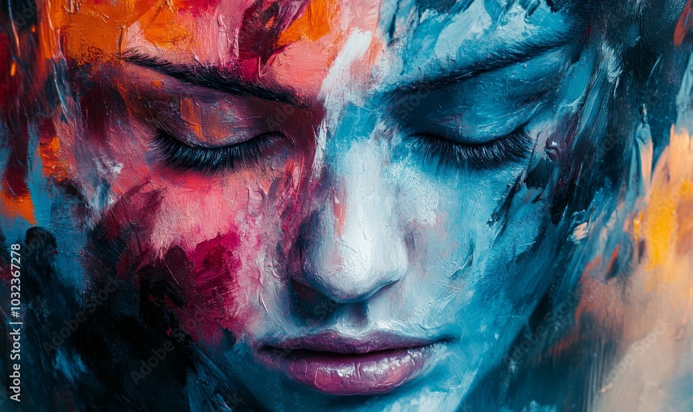 Mental Health Awareness, exhausted, depressed female abstract, face ...