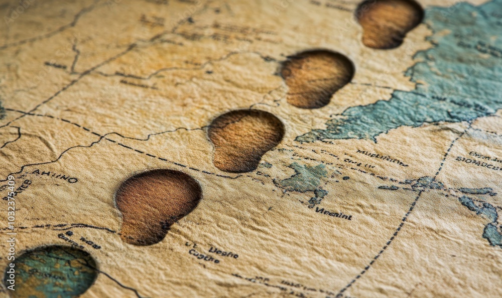 Geolocation Tracking: Illustration of a map with digital footprints ...