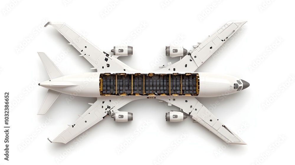 Detailed cross sectional diagram of a commercial passenger airplane ...