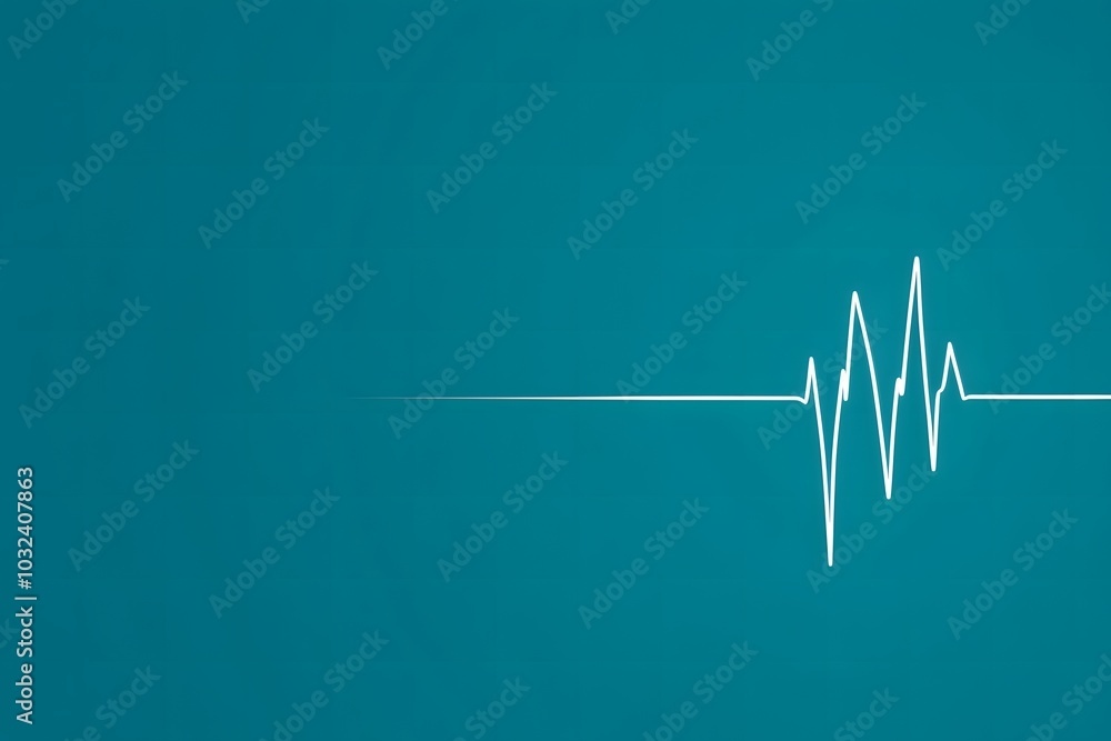 Heartbeat line on a teal background, symbolizing medical monitoring and ...