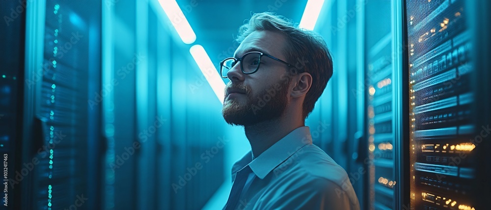 Embracing AI: Male Tech Consultant Managing Corporate Servers with ...