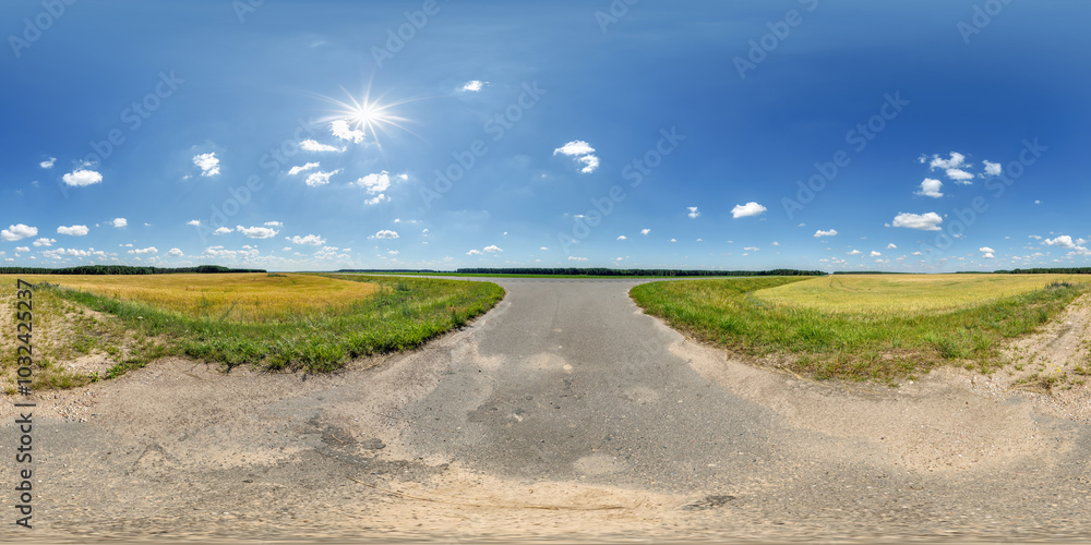 Foto de spherical 360 hdri panorama on roadside of gravel road with ...