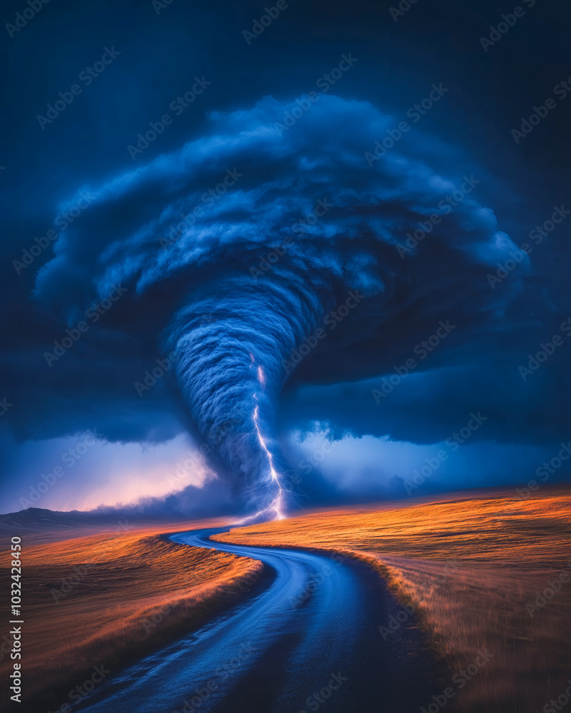 big tornado with lightning, extreme weather, natural disasters, storm ...