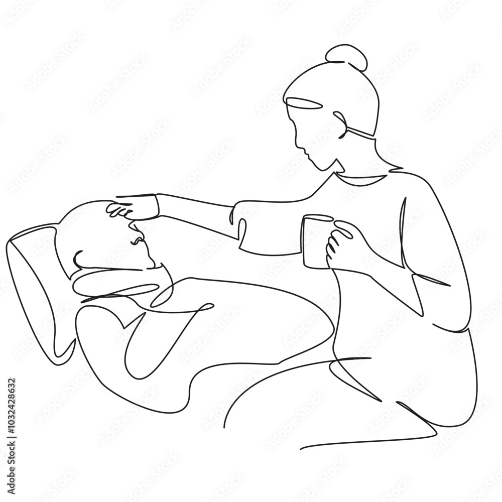 One continuous single drawing line art flat doodle person, care, woman ...