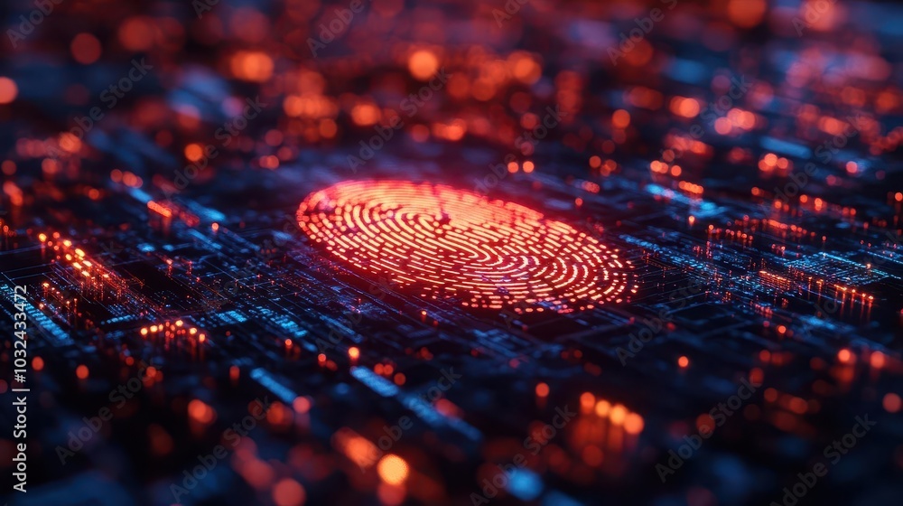 cybersecurity themes illustrated with a fingerprint overlay on a ...