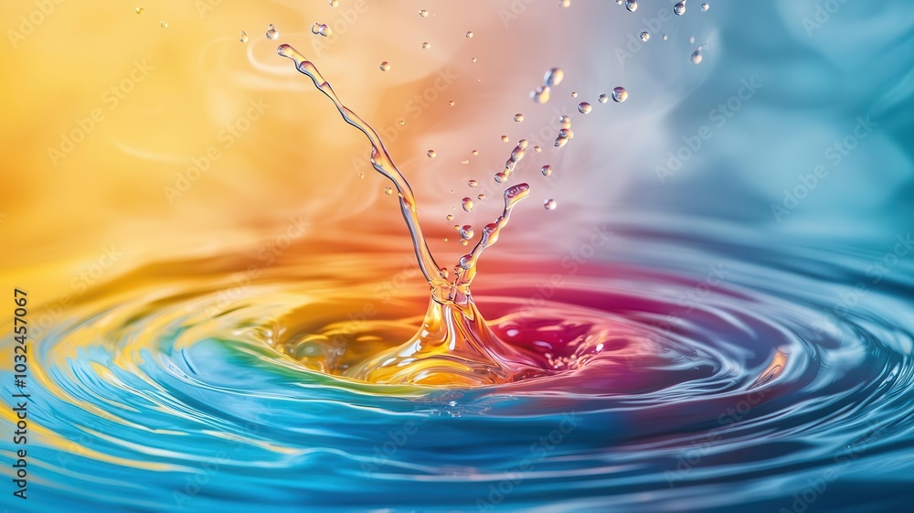 Liquid reagent drops into a swirling flask, surface tension ripples ...