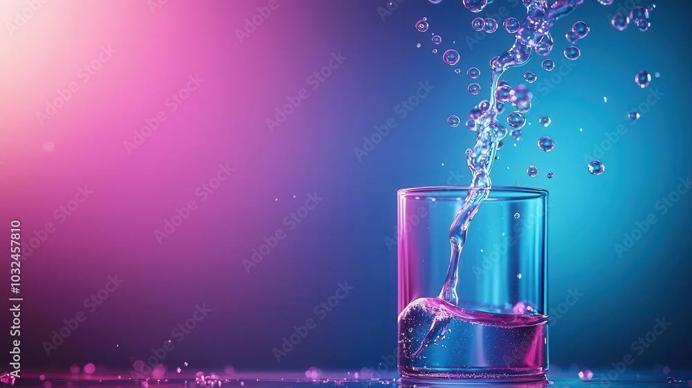 Test tube filled with reactive liquids, tiny bubbles rising to the ...