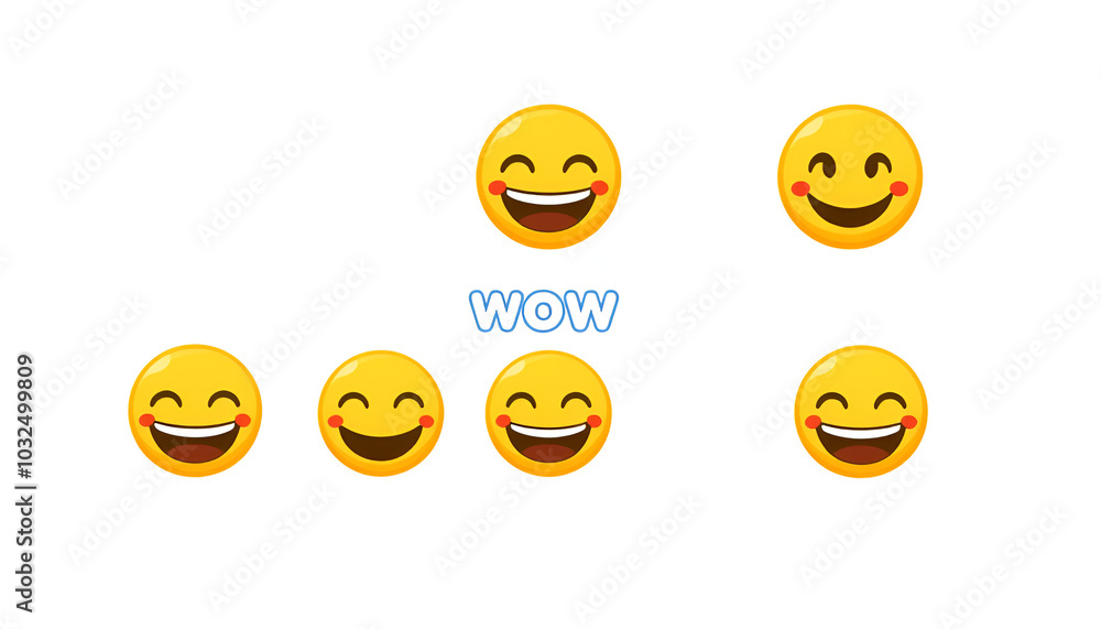 Emoji face icon with phrase Wow. Enthusiastic emoticon with text Wow ...