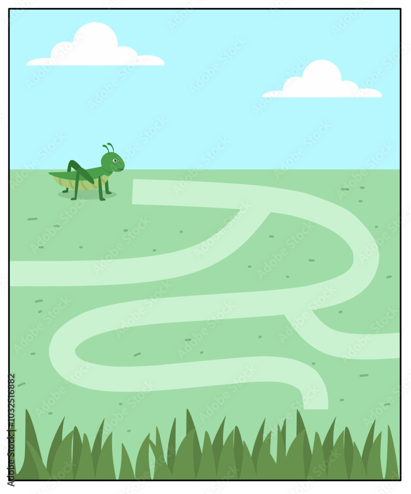 Vecteur Stock Maze worksheet full color in theme animal, grasshopper ...