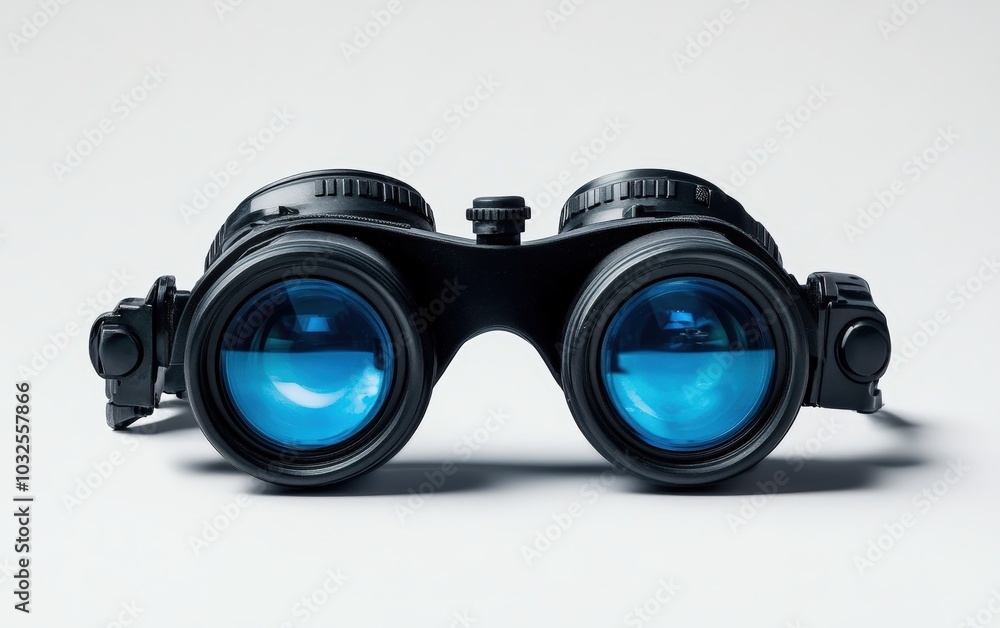 High-tech night-vision goggles are showcased on a pristine white ...