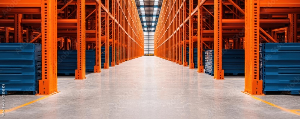 Multi-level warehouse layout with automated guided vehicles AGVs moving ...