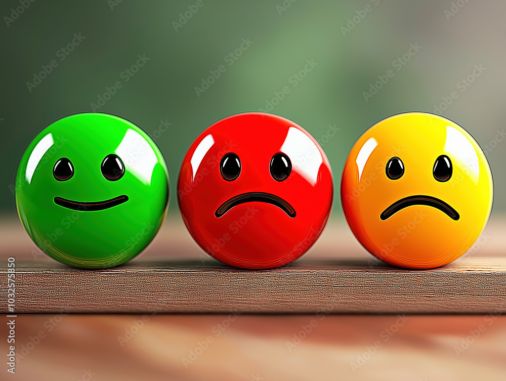 Red, Amber, Green, Smiley Faces That Show Different Mood Such As Sad ...