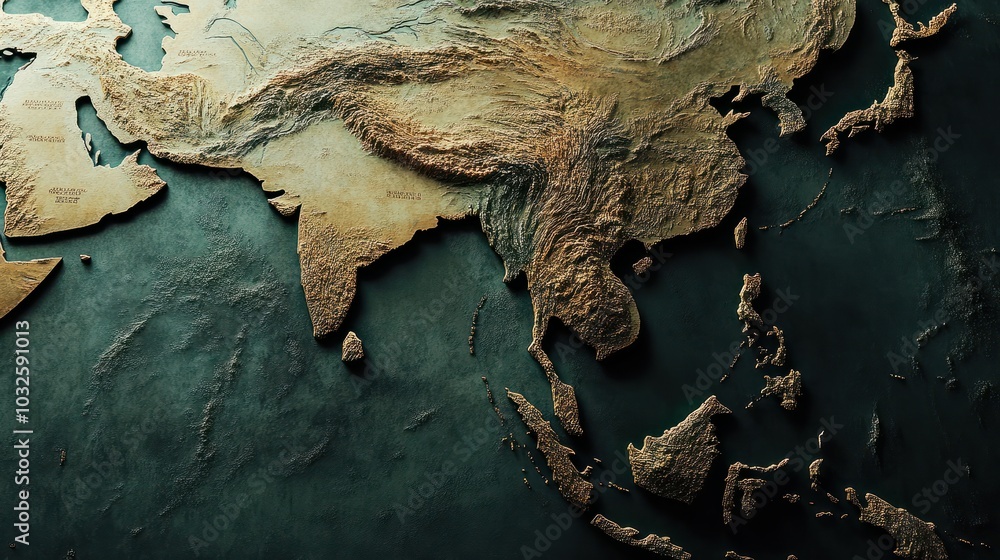 Foto de rendering of a world map of Asia , Asia, globe, map, continent ...