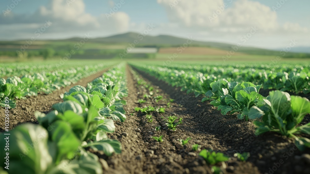 cabbage plantations grow in the field. vegetable rows. farming ...