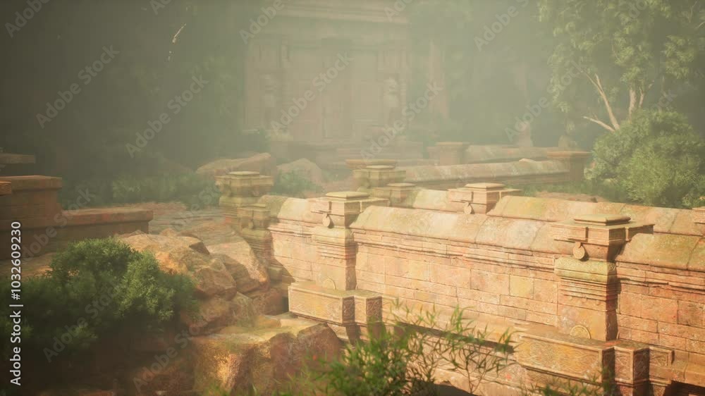 The majestic ruins of an ancient temple emerge from the dense Thai ...