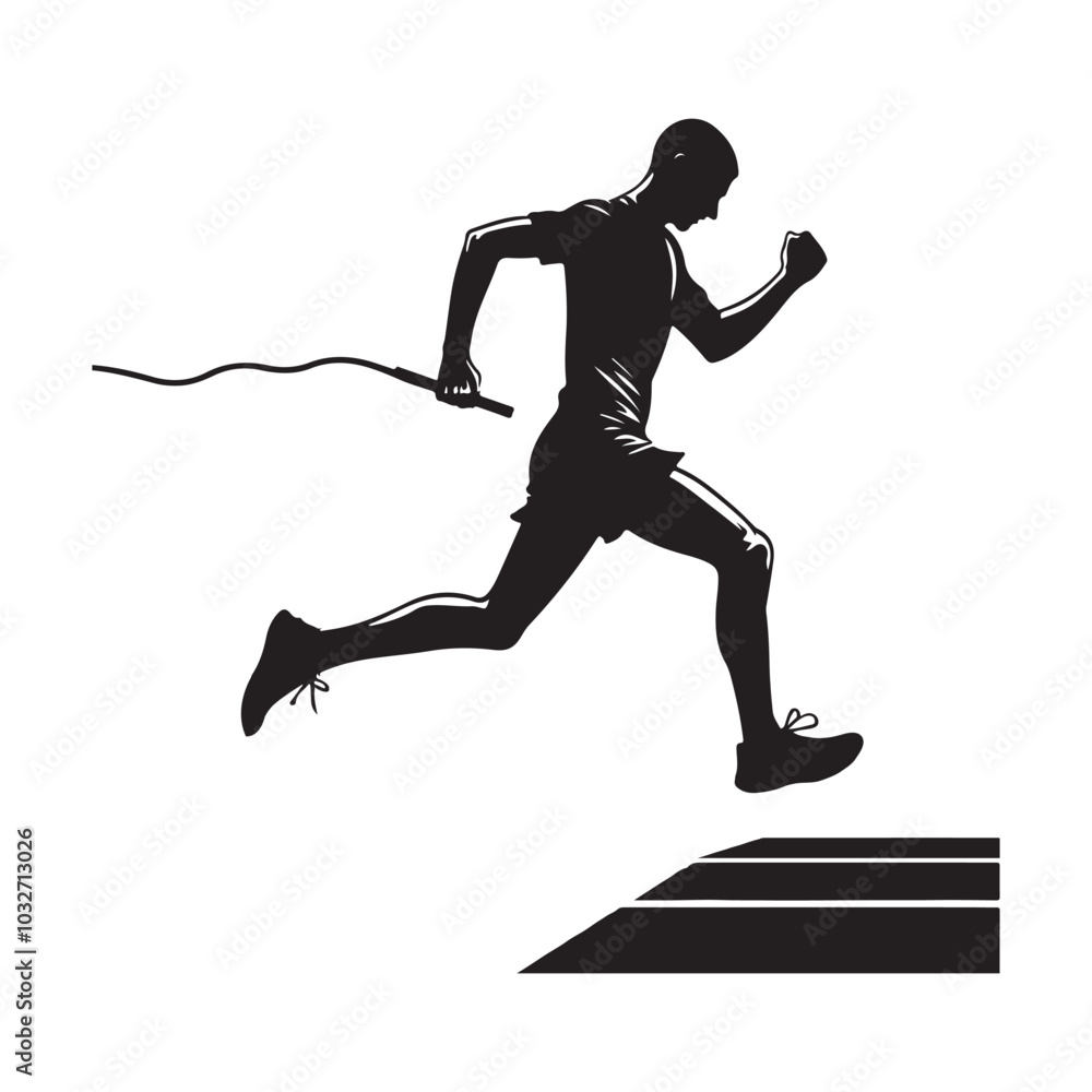 Runner crossing a finish line silhouette vector black color white ...