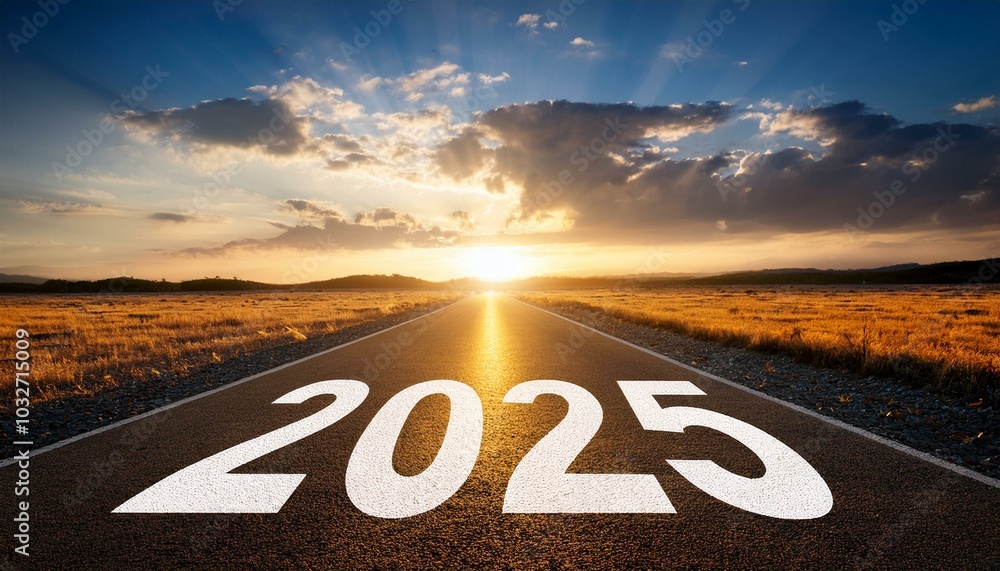 Starting to new year 2025, the beginning of a new road 2 Stock Photo ...