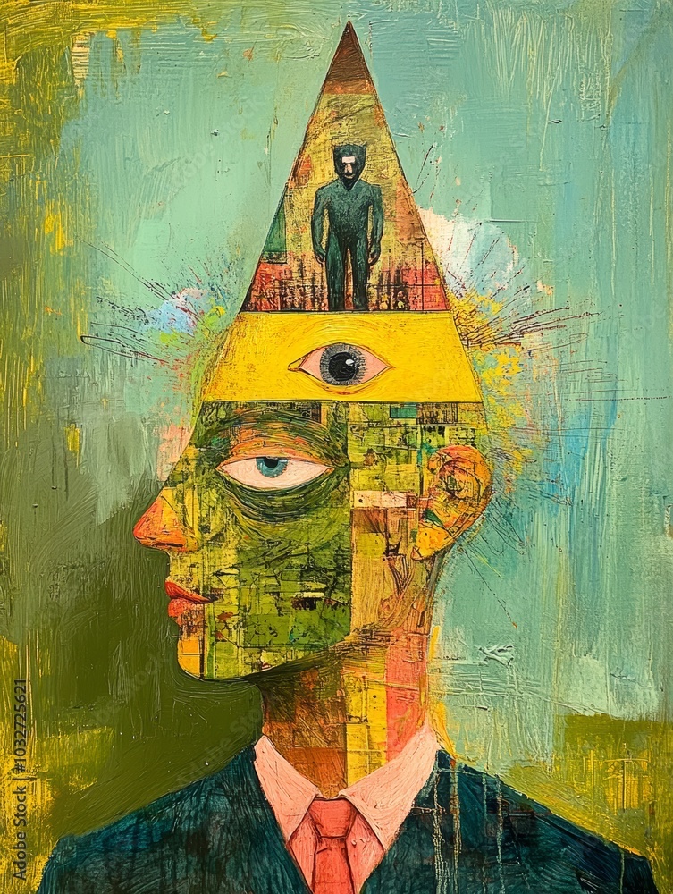 The artwork features an abstract representation of a human with a ...