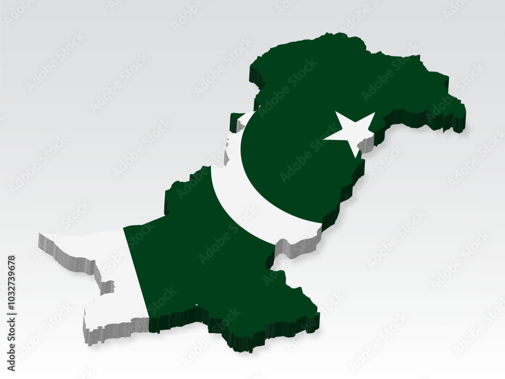 Vetor do Stock: 3D Pakistan map with flag. Three dimensional map of ...