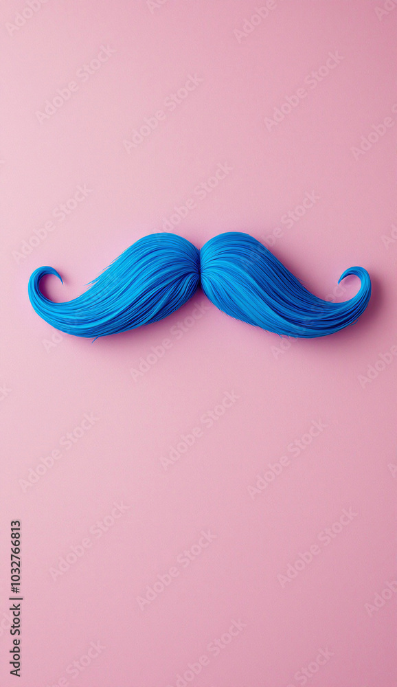 Esta imagem apresenta um bigode azul estilizado sobre um fundo rosa ...