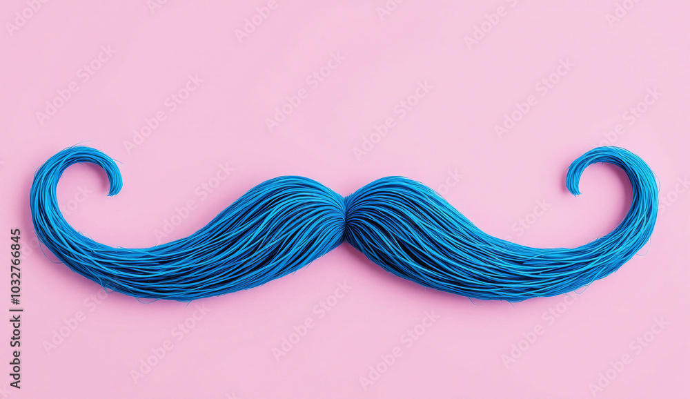 Esta imagem apresenta um bigode azul estilizado sobre um fundo rosa ...