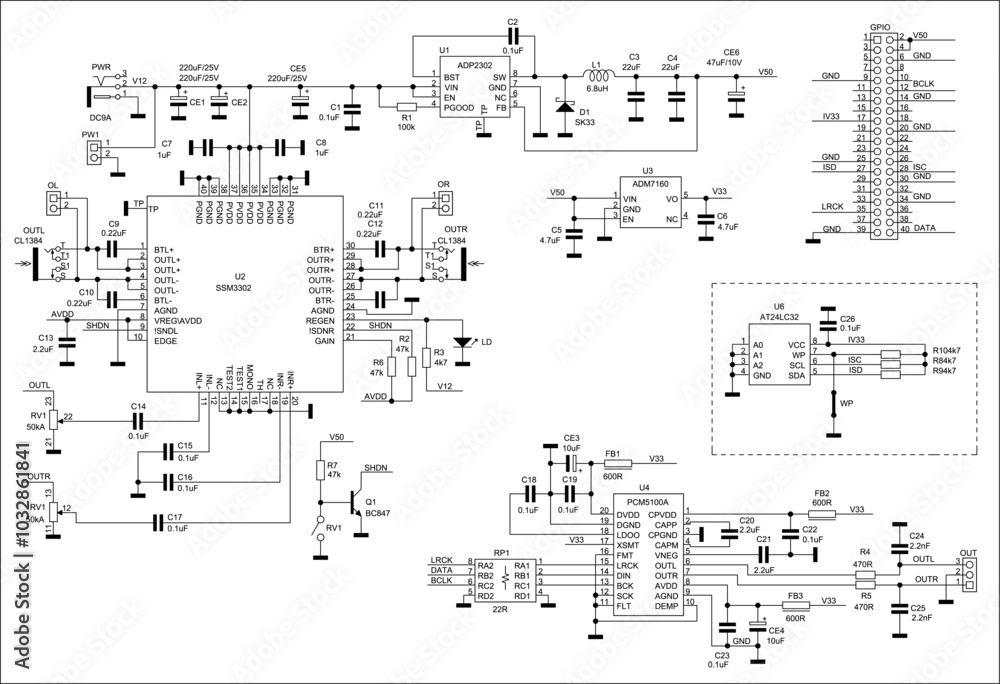 Schematic diagram of digital electronic device on paper sheet. Vector ...