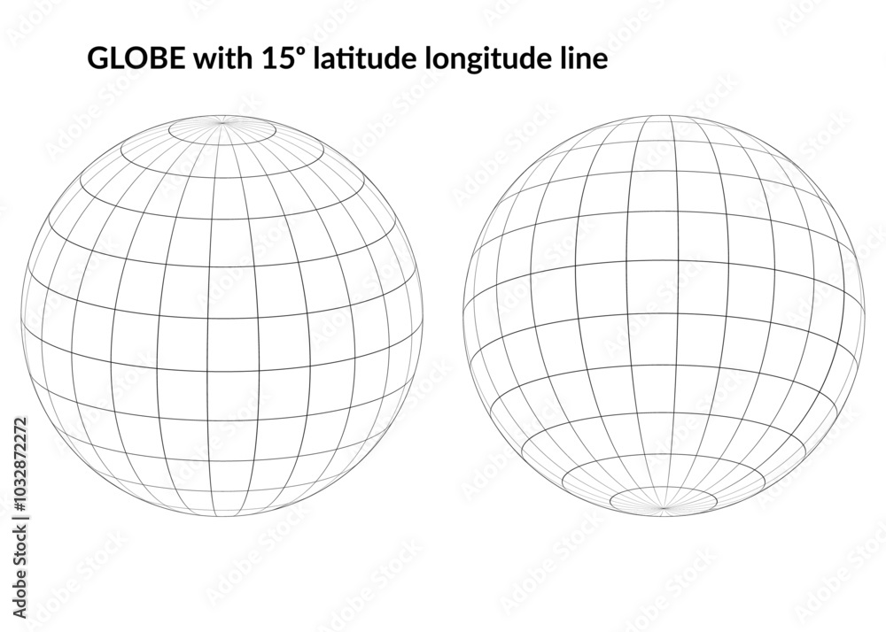 globe with 15 degree latitude longitude line isolated on white ...