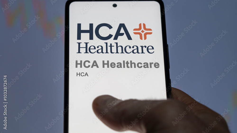 April 09th 2024 , Nashville, Tennessee. Close up on logo of HCA ...