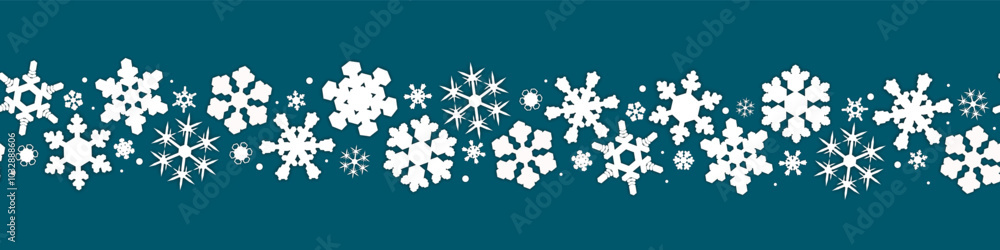 snowflakes seamless vector border with a lot of different white ...