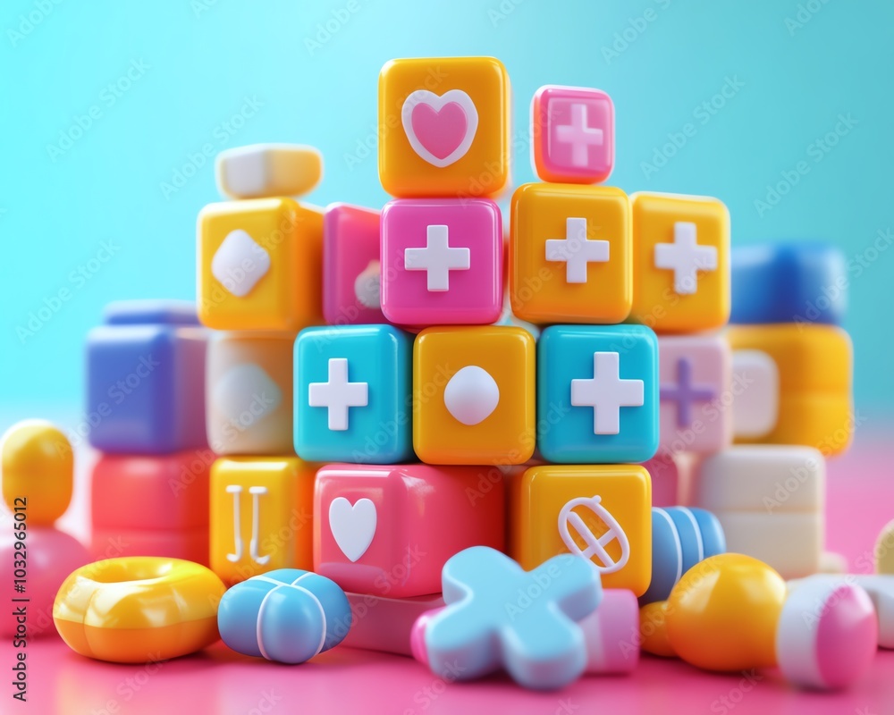 3D stacked medical blocks symbolizing key components of healthcare ...