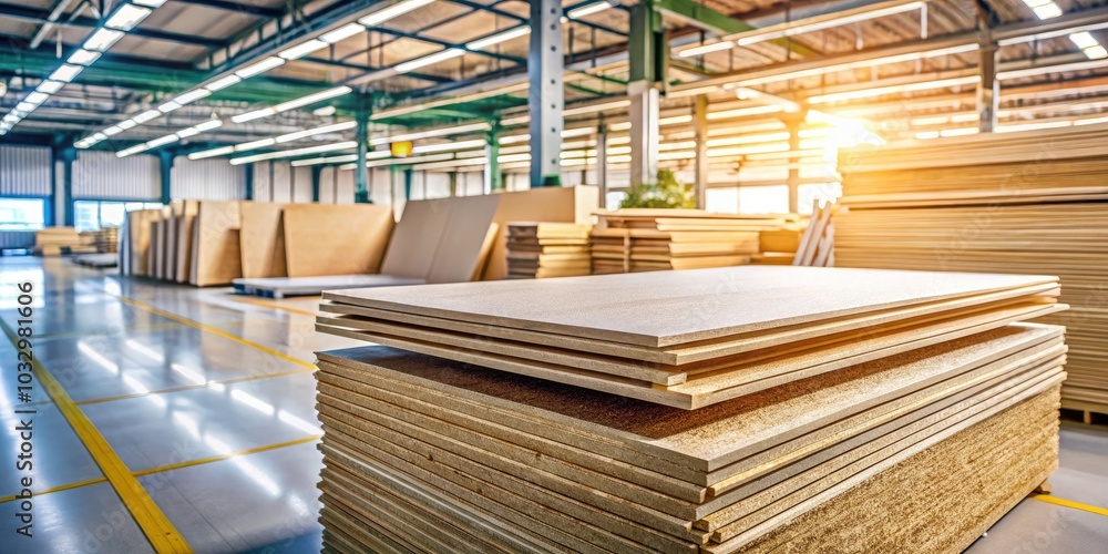 Stacks of Particleboard Sheets Ready for Furniture Production in a ...