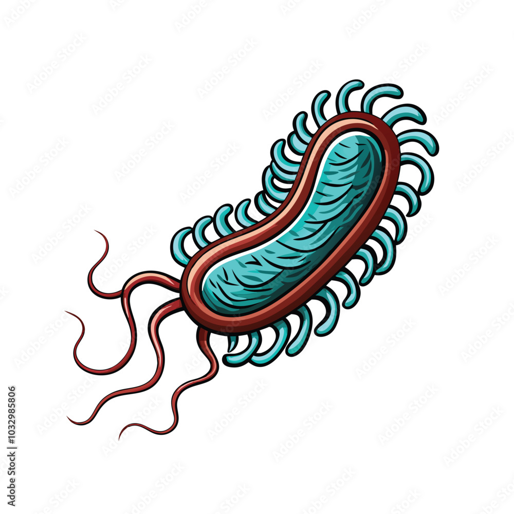 Close-up vector illustration of Helicobacter pylori bacteria with ...