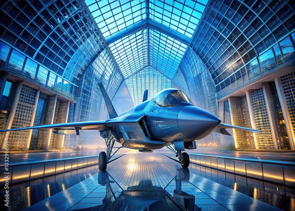 Blue Wireframe Aircraft in Urban Exploration - Futuristic F35 Model and ...