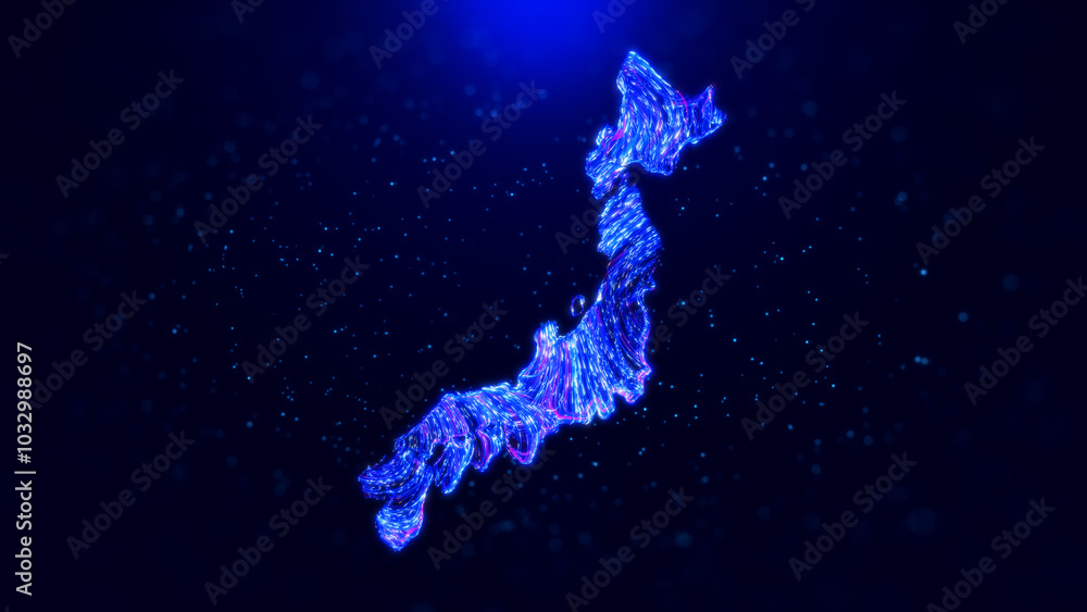 Abstract Japan map design, featuring glowing blue hairlines, dynamic ...