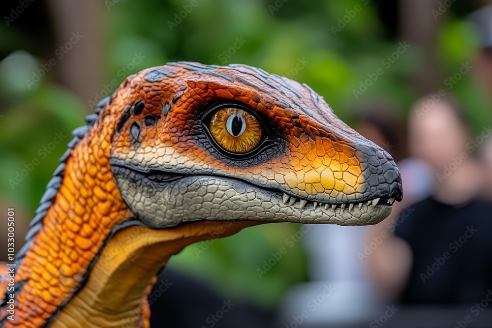 Hyper-realistic raptor from the Jurassic World ride, with detailed ...