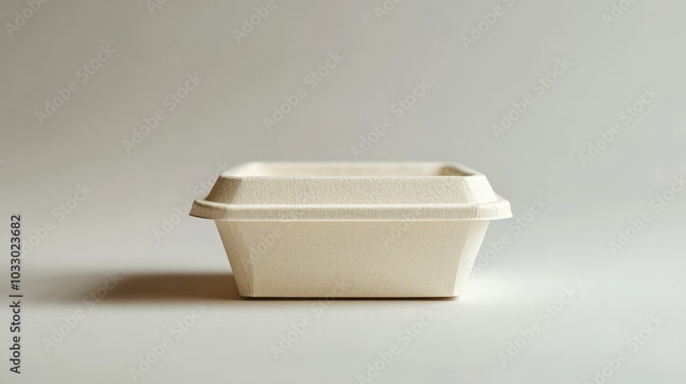 Biodegradable bagasse food box, side view, white background, simple and ...
