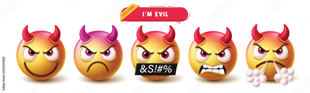 Emoji evil emoticon characters vector set. Emojis bad, daemon and ...