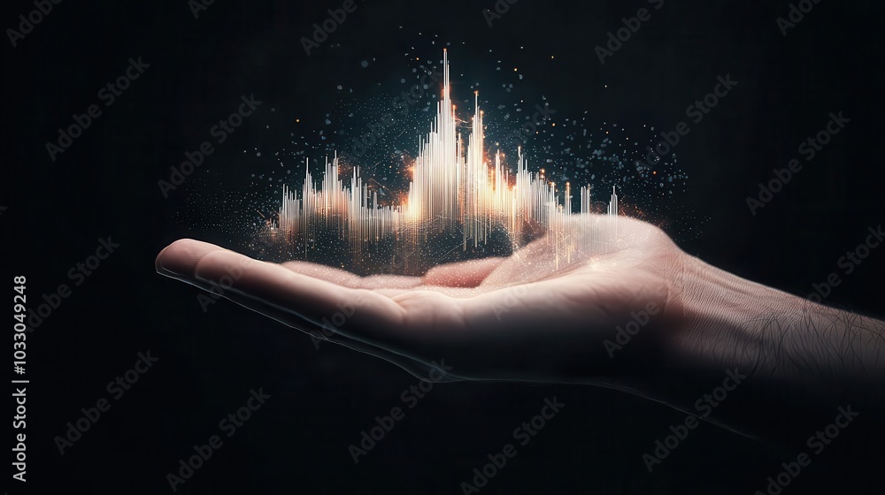 Holographic stock market display floating above a traders hand ...