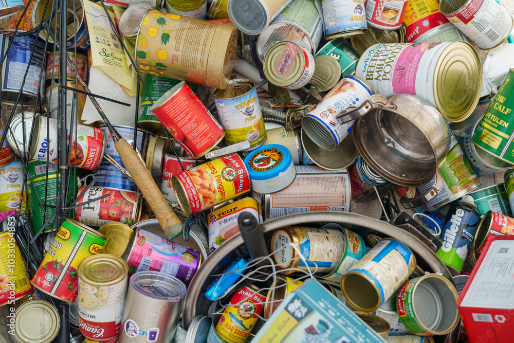 Penang, Malaysia - 21 Sep 2024: A recycle bin specifically for metal ...