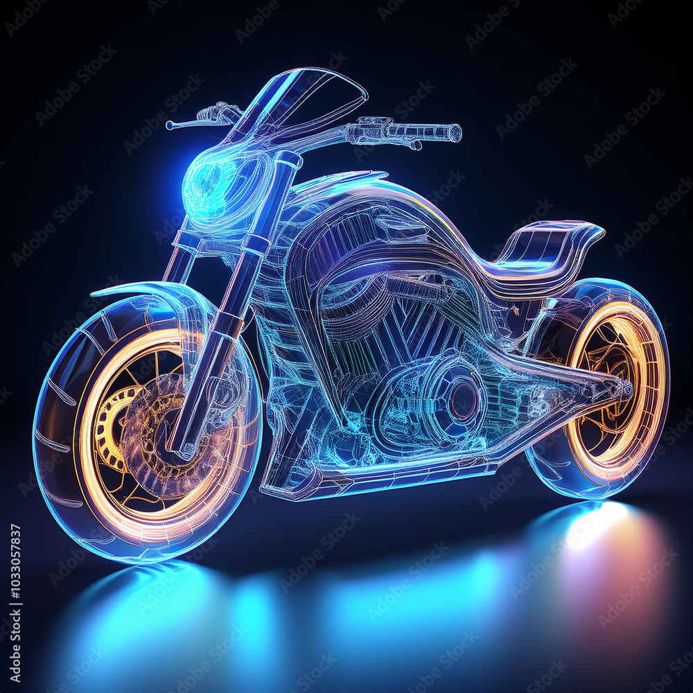 Discover the striking allure of a 3D motorcycle hologram, showcasing an ...