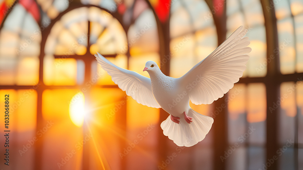 White dove flying. Christian holy spirit bird, catholic church's cross ...