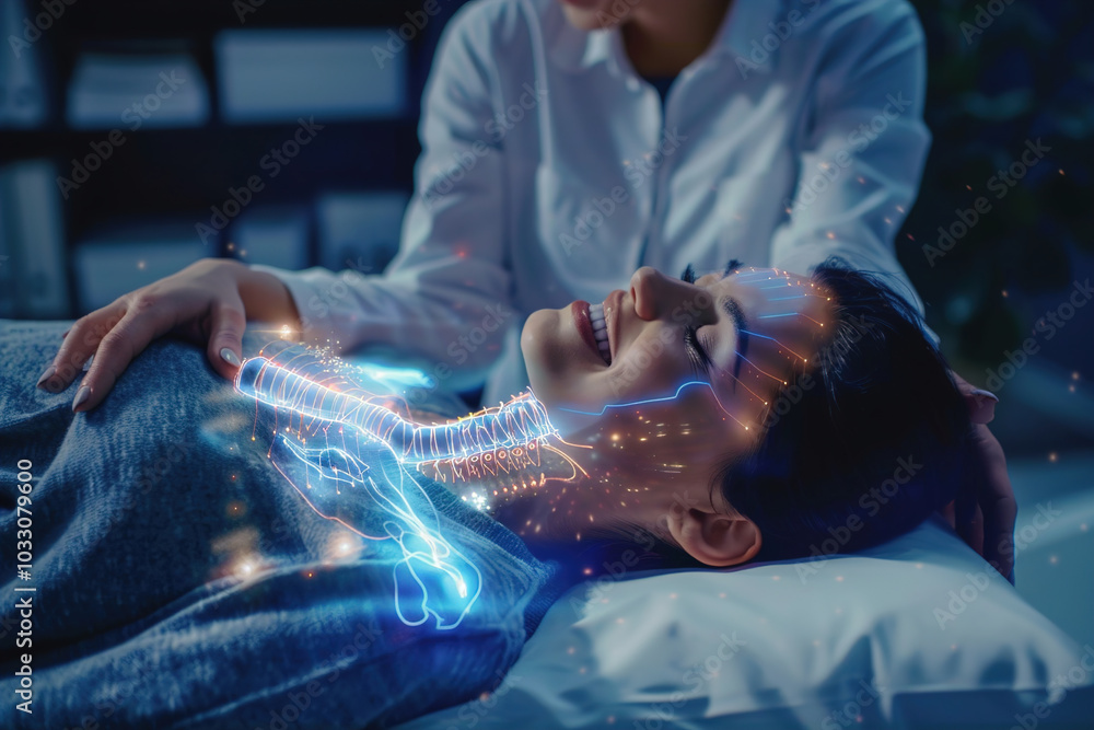 Chiropractor adjusting patient’s spine, patient smiling with relief ...