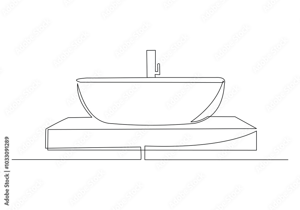 Continuous single line sketch drawing of washbasin wash basin sink ...
