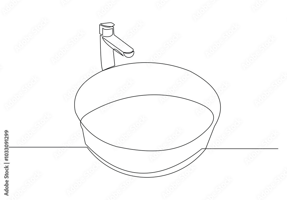 Continuous single line sketch drawing of washbasin wash basin sink ...