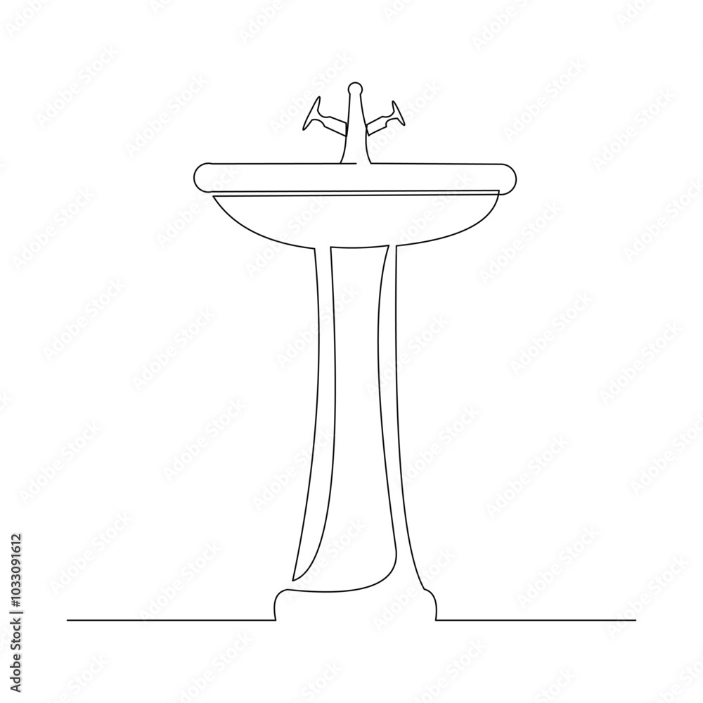 Continuous single line sketch drawing of washbasin wash basin sink ...
