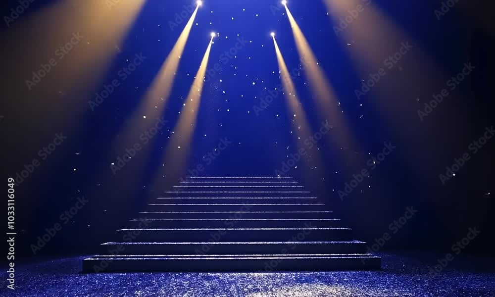 Blue stage with spotlight shining on steps and a sparkling floor. 素材庫影片 ...